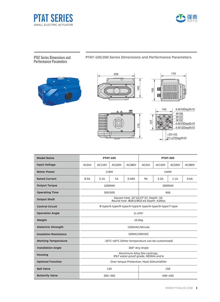 Bộ điều khiển van bằng điện PTAT-100/200 | Hiệu QOTO