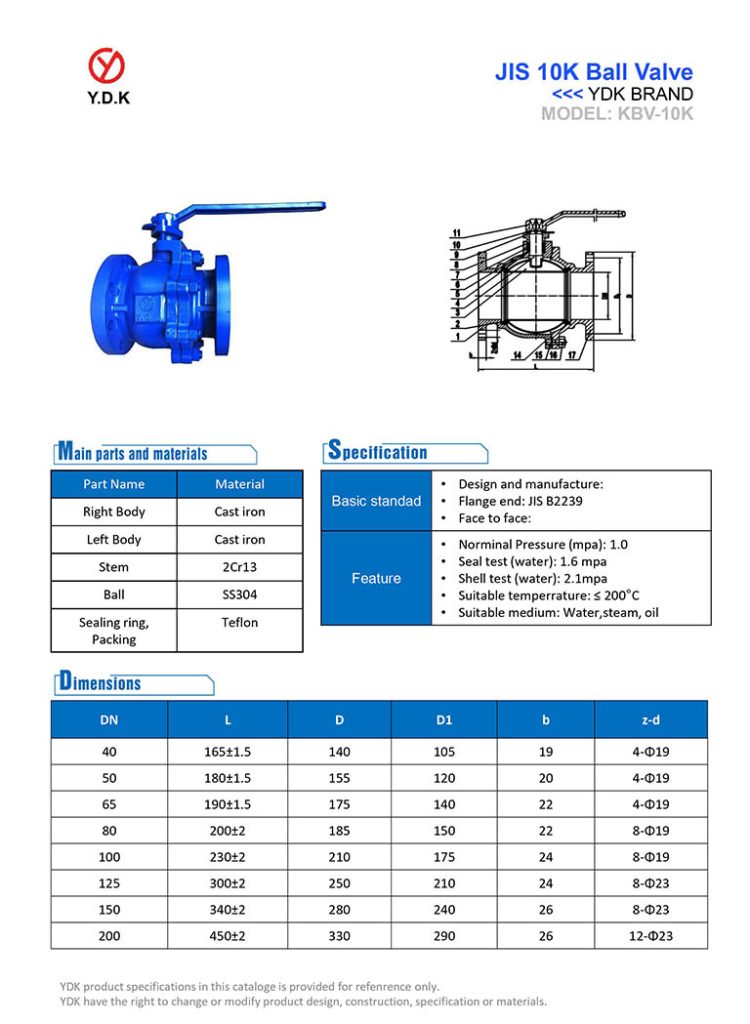 Van Bi Gang Mặt Bích JIS 10K, DN40 - DN200 | Hiệu YDK Hàn Quốc