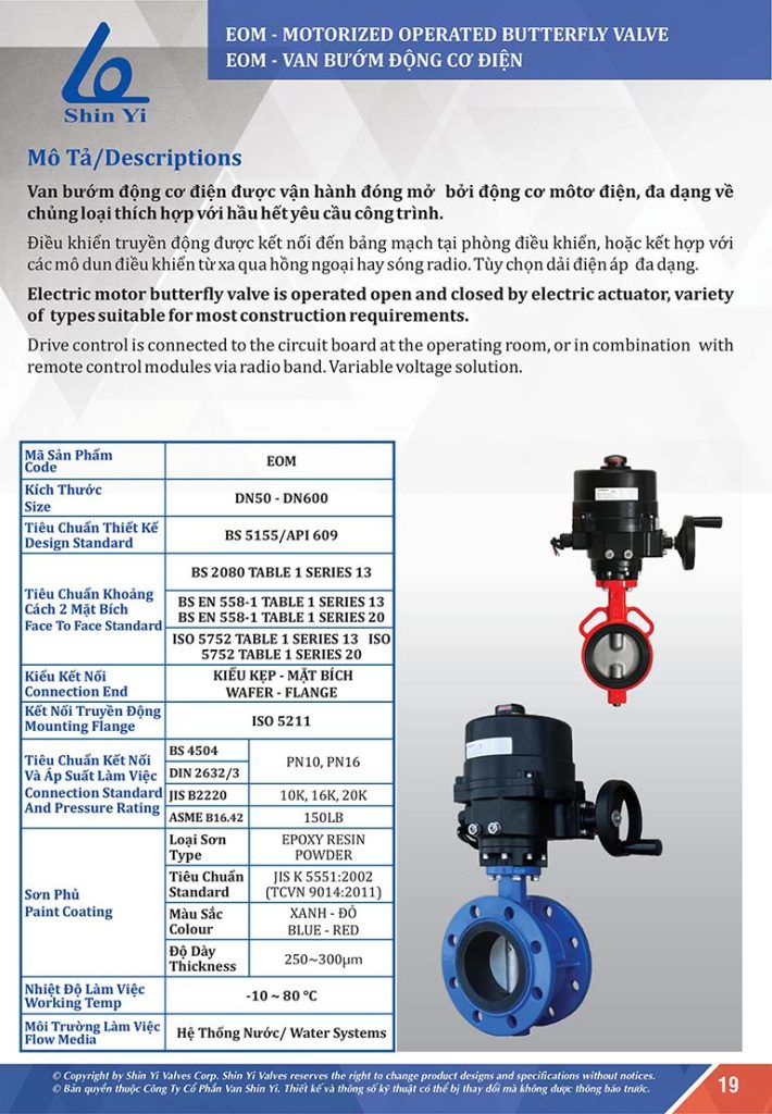Van bướm động cơ điện ShinYi - EOM | DN50 – DN600 giá tốt
