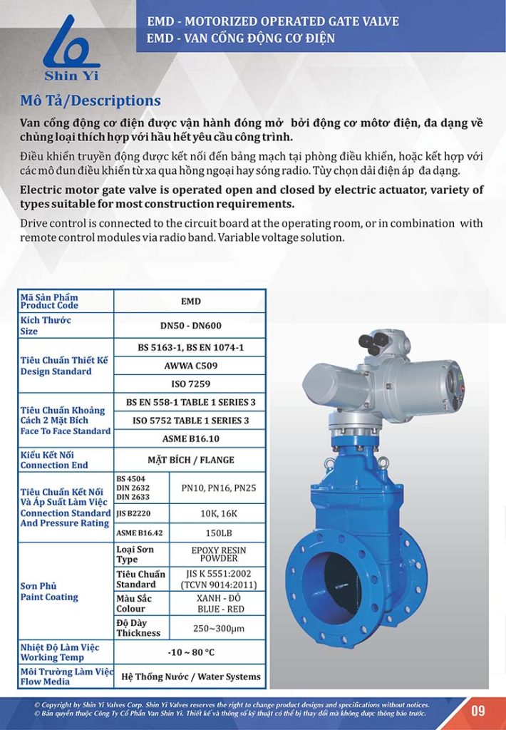 Van cổng động cơ điện Shinyi - EMD, DN50 - DN600 giá tốt nhất