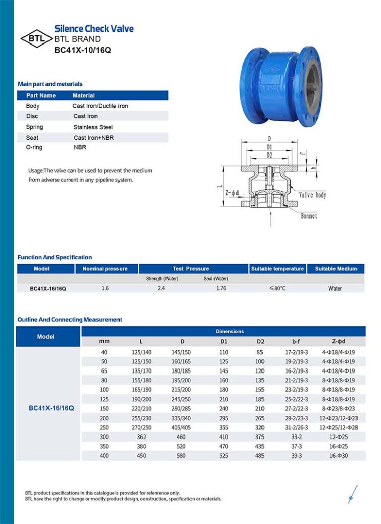 Van một chiều lò xo | Hiệu BTL | DN40 - DN400 | PN16 | Giá tốt nhất
